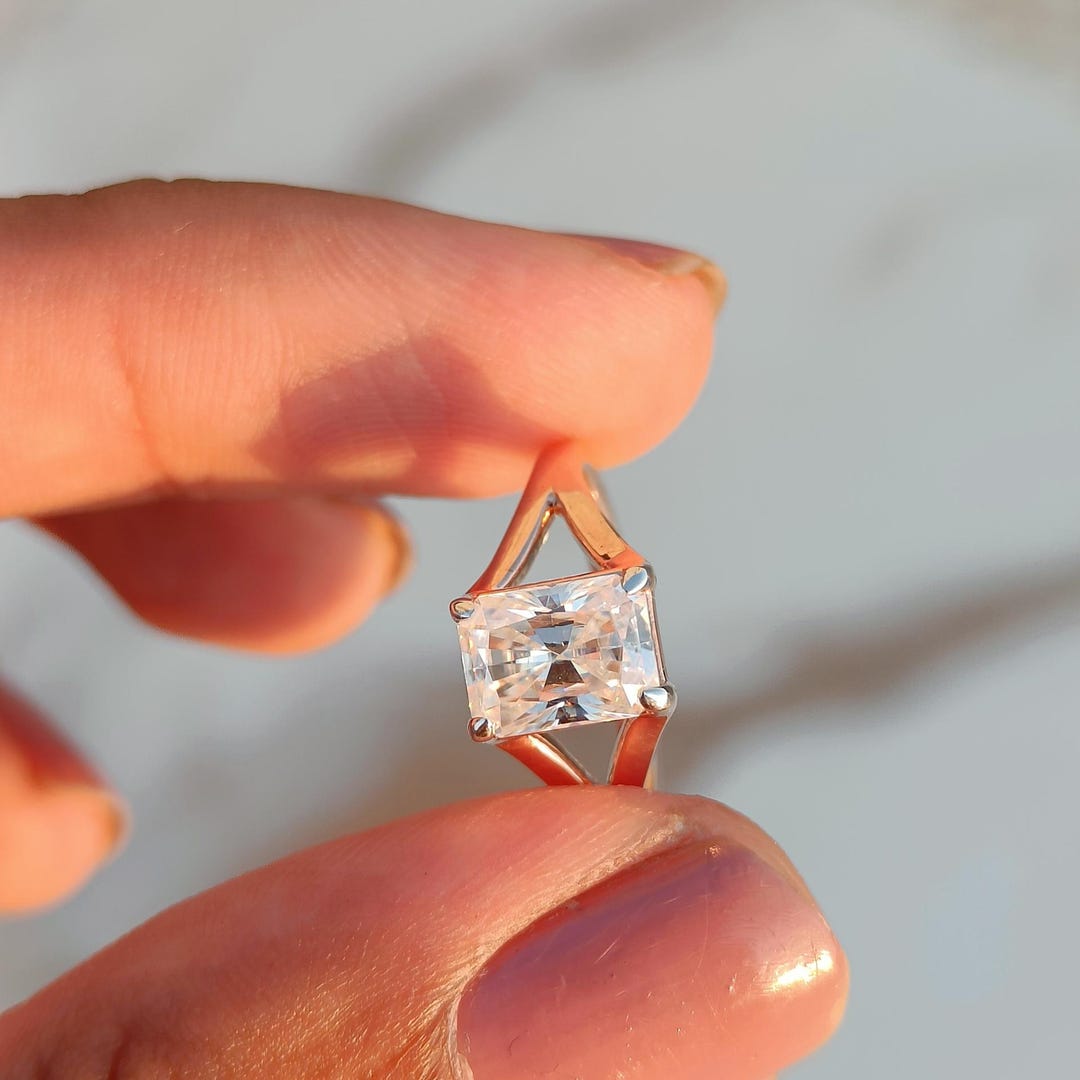 Rose Gold Radiant Cut Solitaire Engagement Ring, Open Bridge Setting ...