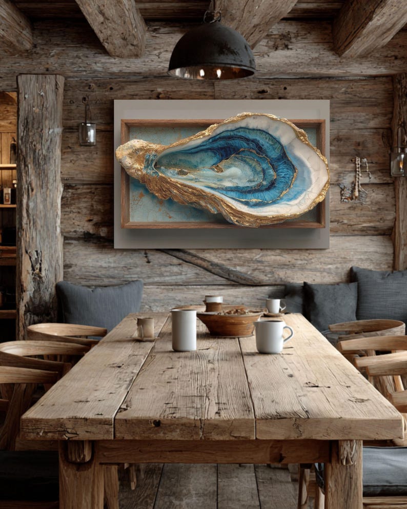 Luxurious Oyster Shell Art Canvas – Elegant Horizontal Coastal Wall ...