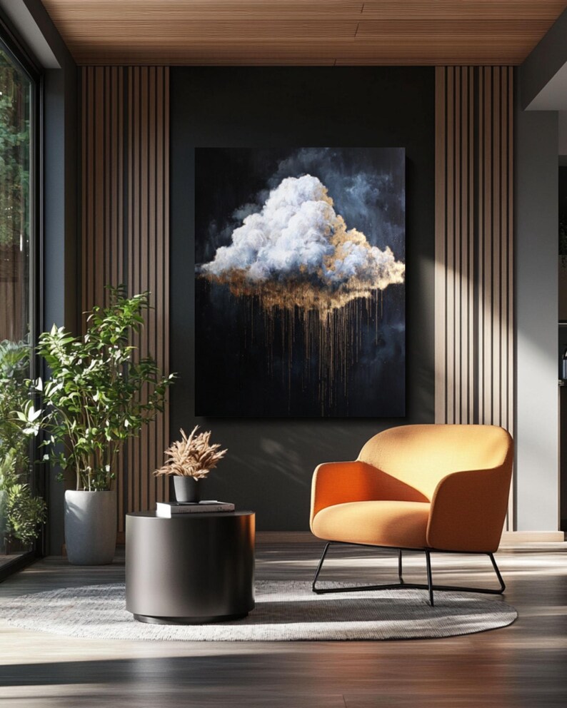 Luxurious Moody Gold-edged Cloud Art – Dark Atmospheric Oil Painting ...