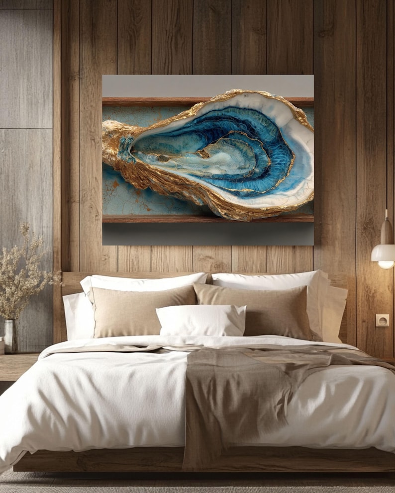 Luxurious Oyster Shell Art Canvas – Elegant Horizontal Coastal Wall ...