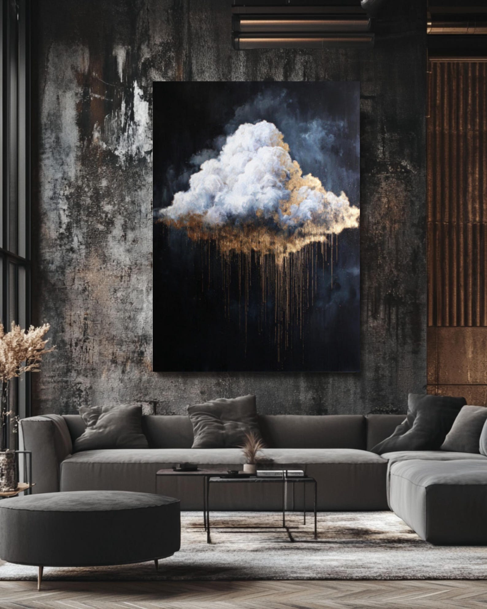 Luxurious Moody Gold-edged Cloud Art – Dark Atmospheric Oil Painting ...