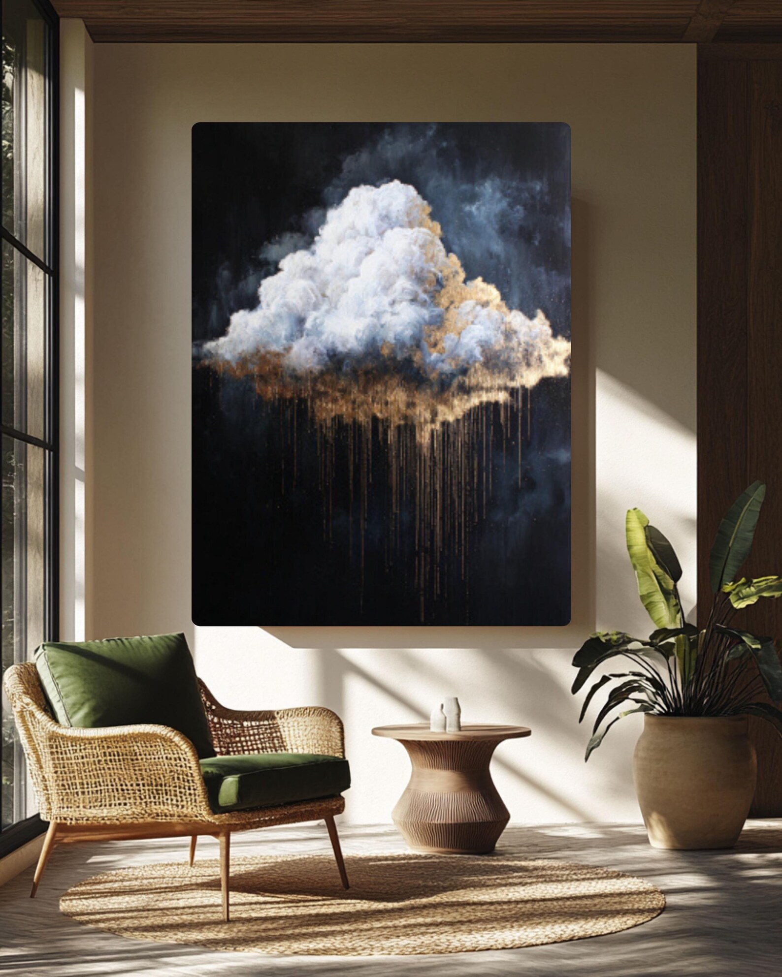 Luxurious Moody Gold-edged Cloud Art – Dark Atmospheric Oil Painting ...