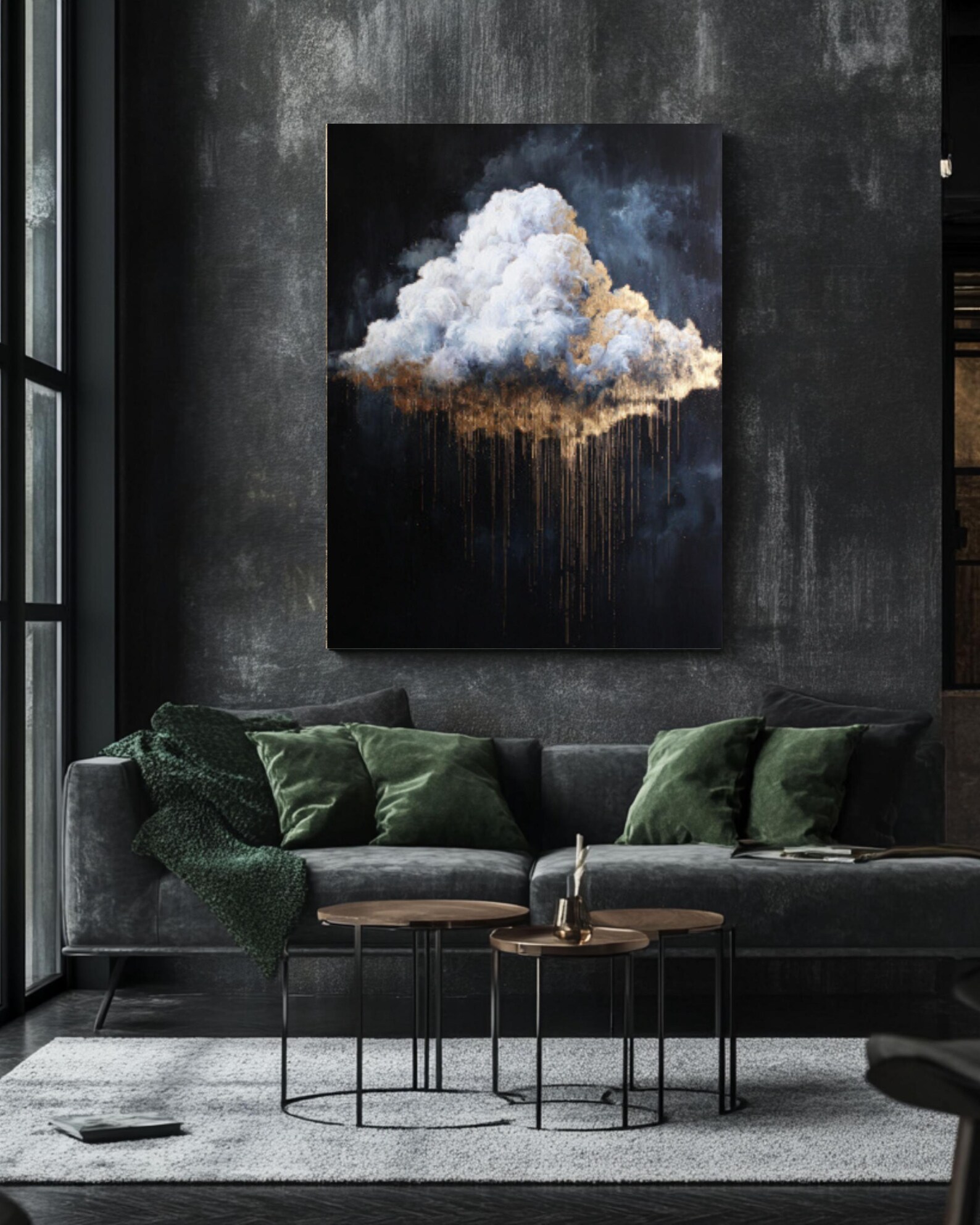 Luxurious Moody Gold-edged Cloud Art – Dark Atmospheric Oil Painting ...