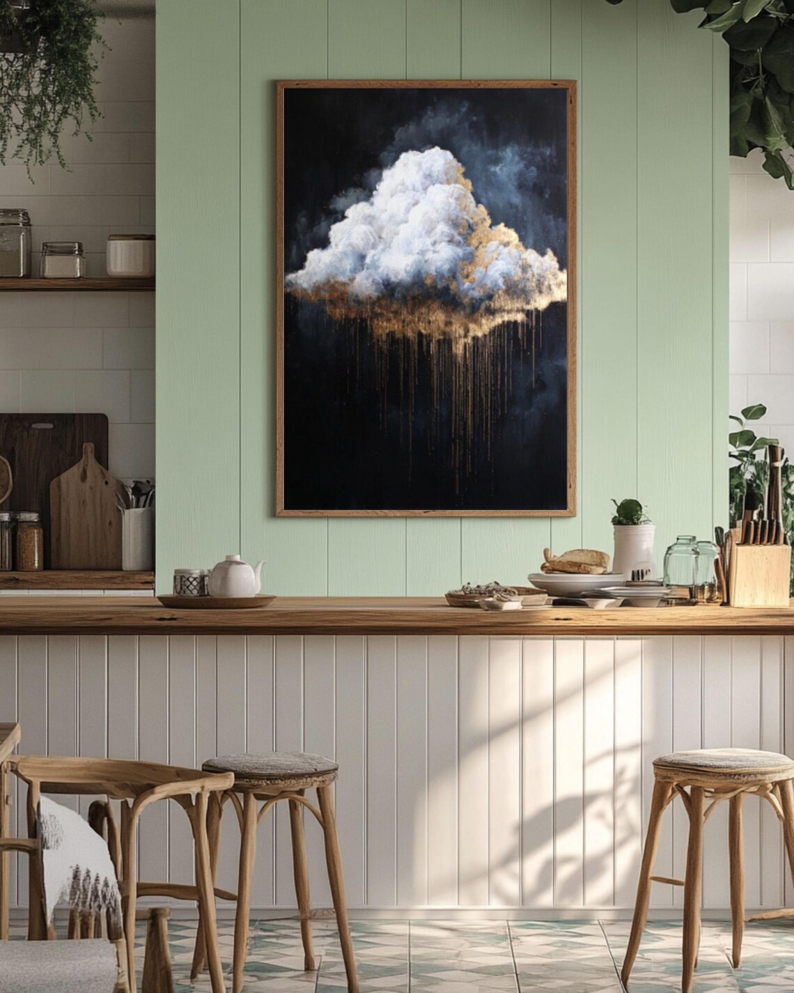 Luxurious Moody Gold-edged Cloud Art – Dark Atmospheric Oil Painting ...