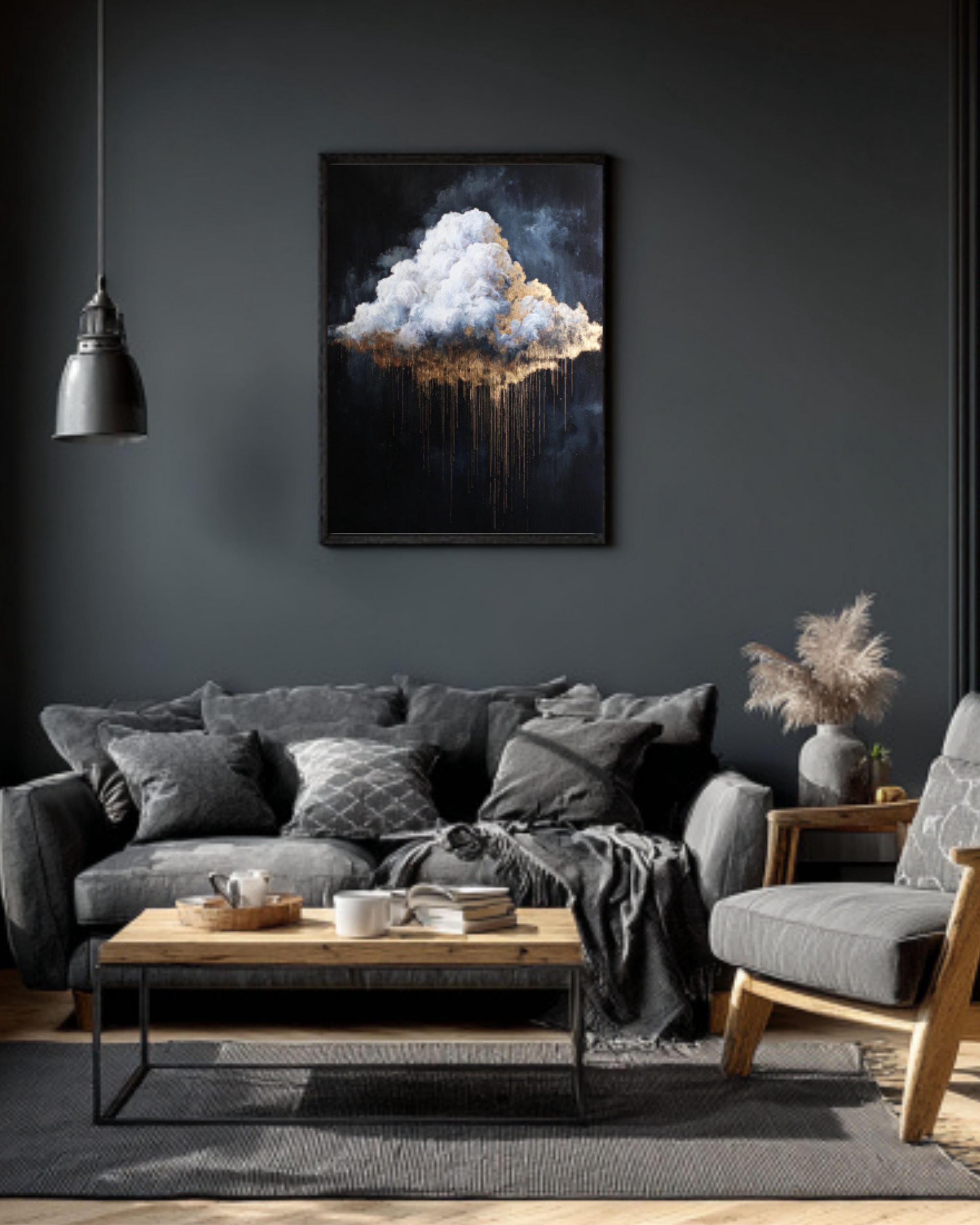 Luxurious Moody Gold-edged Cloud Art – Dark Atmospheric Oil Painting ...