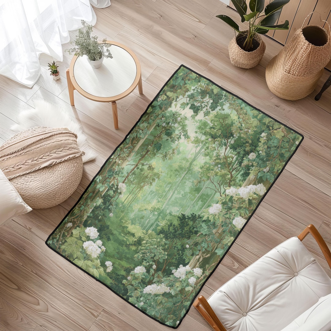 Enchanted Forest Rug, Cottagecore Decor Area Rug, Secret Garden Carpet ...