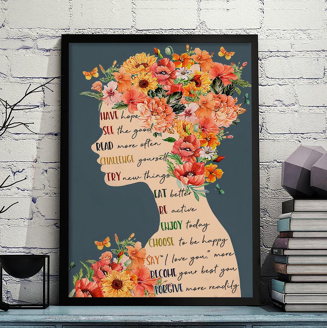 Inspirational Growth Mindset Poster, Empowering Women Floral Art Print ...