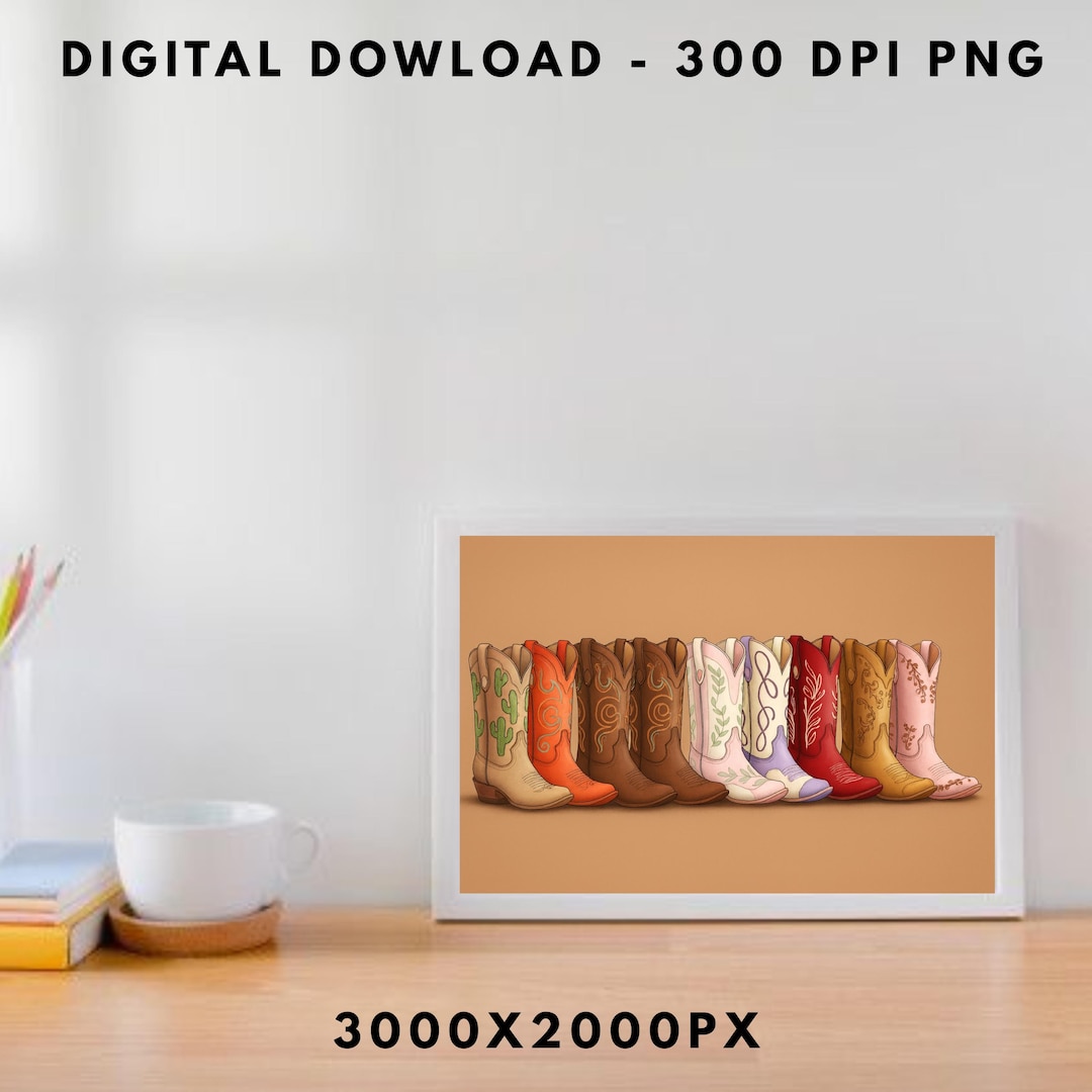 Cowgirl Boots Printable Wall Art Colorful Western Boot Collection ...