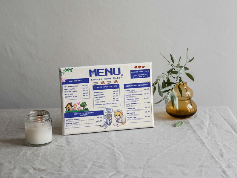 Kawaii Pixel Cafe Menu Template: Editable A4 (digital Download) - Etsy