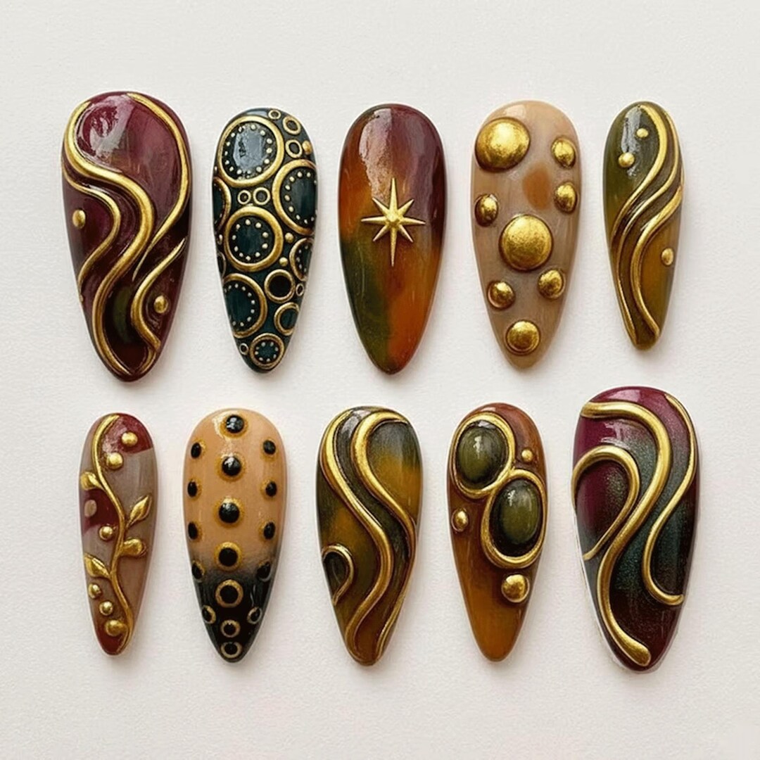 Vintage Gold Baroque Press on Nails | Dark Academia Aesthetic Nails ...