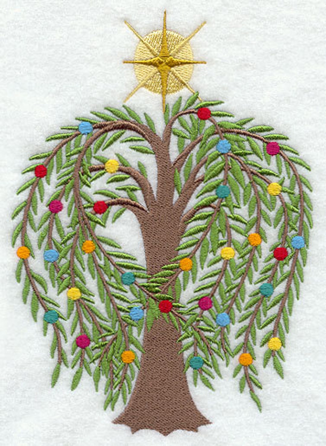 Weeping Willow Christmas Tree Embroidered Waffle Weave Hand/dish Towel ...