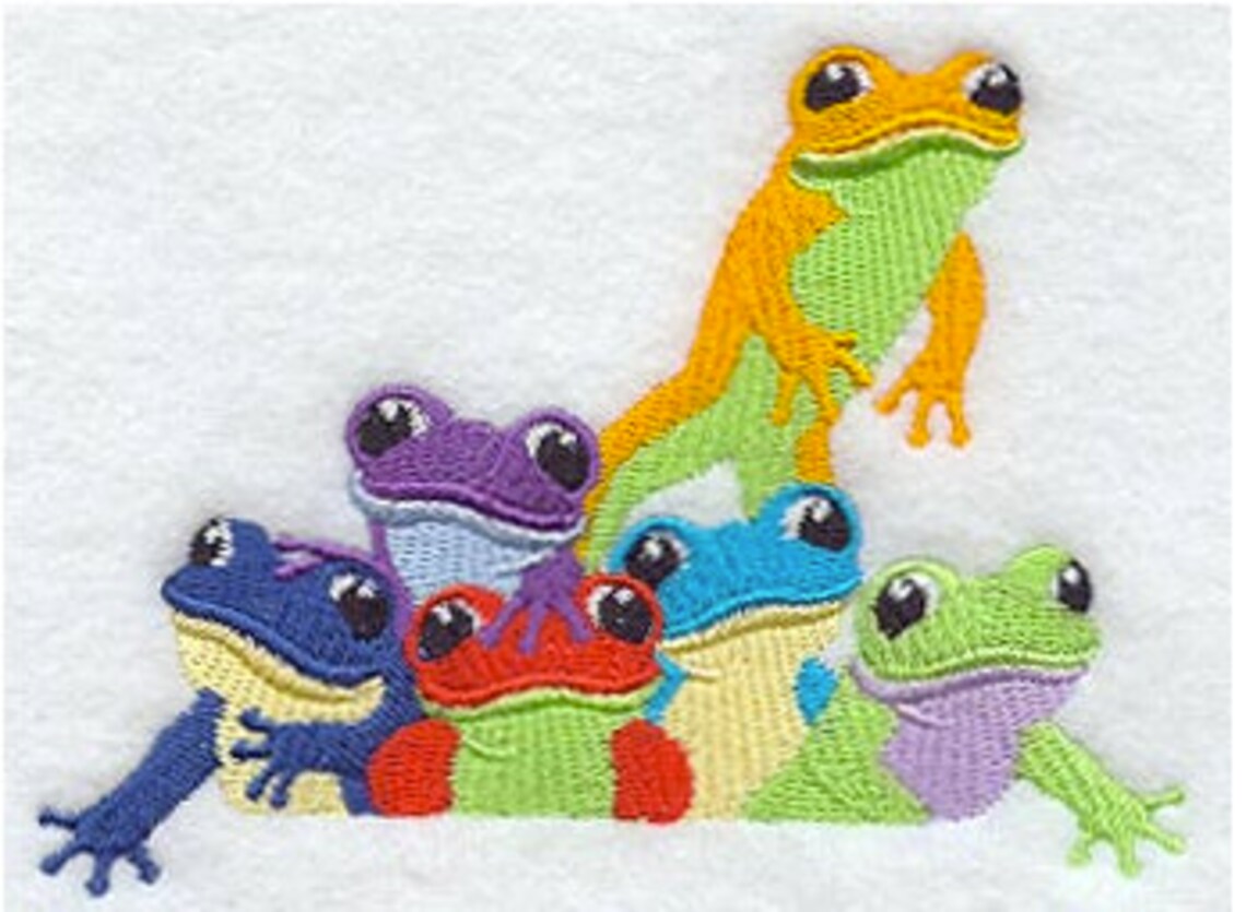 Frog Group Embroidered Waffle Weave Hand/dish Towel - Etsy