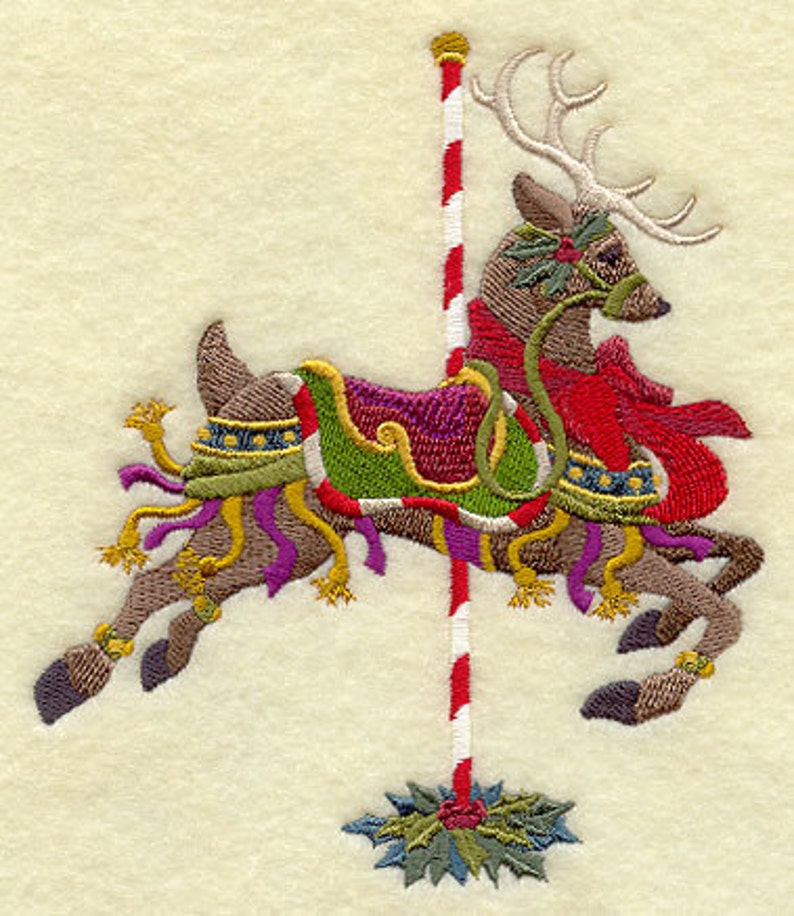 Carousel Christmas Reindeer Embroidered Waffle Weave Hand/dish Towel - Etsy