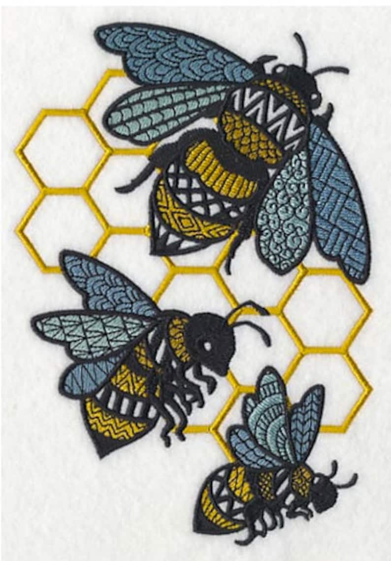 Busy Bees and Honeycomb Embroidered Waffle Weave Hand/dish - Etsy