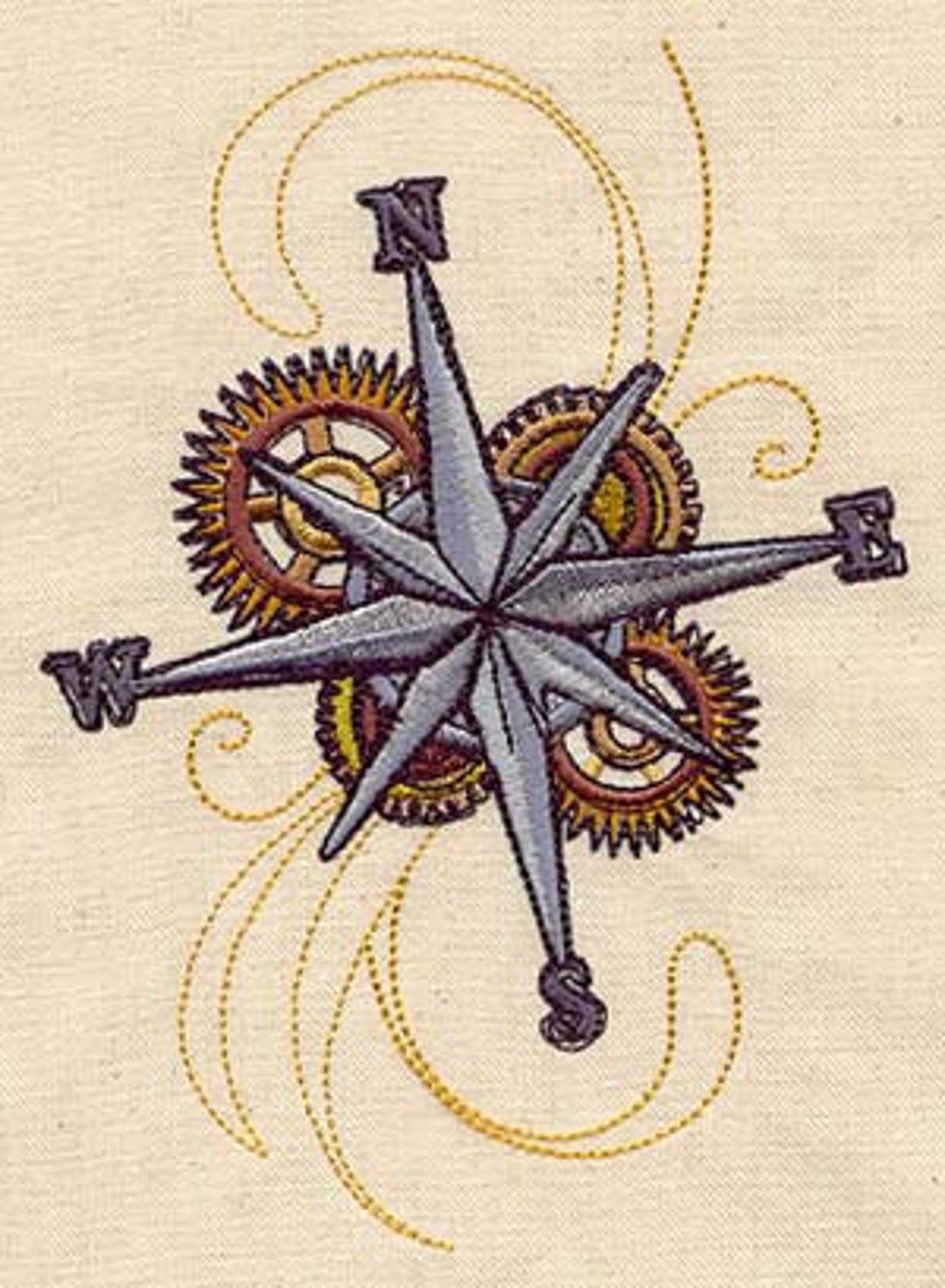 Steampunk Motifs Compass Rose Embroidered Waffle Weave Hand/dish Towel ...