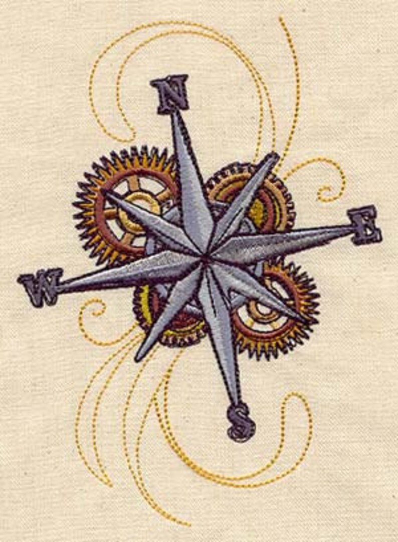 Steampunk Motifs Compass Rose Embroidered Waffle Weave - Etsy