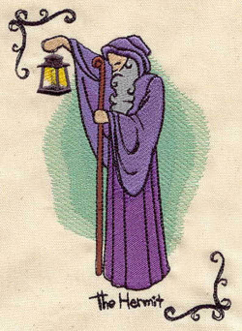 The Hermit - Tarot Card Line Embroidered Waffle Weave Hand/dish Towel ...