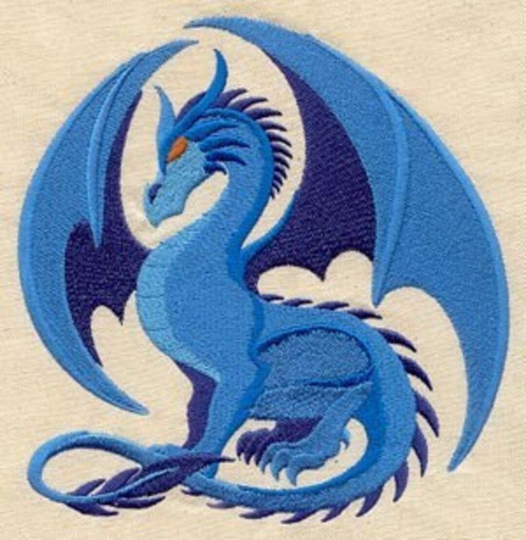 Sapphire Dragon Embroidered Waffle Weave Hand/dish Towel - Etsy