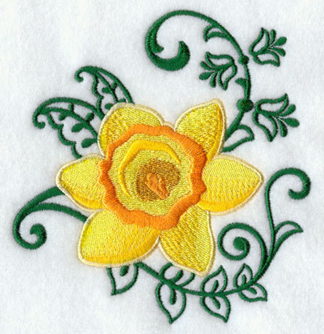 Daffodil Echo Flowers Embroidered Waffle Weave Hand/dish Towel - Etsy
