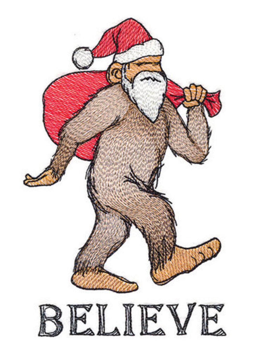 Santa Squatch Believe Sasquatch Big Foot Embroidered Waffle Weave Hand ...
