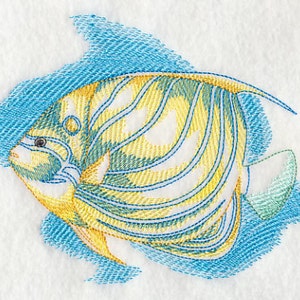 Sea Life Splash Tropical Fish Blue Ring Angel Fish Embroidered Waffle ...