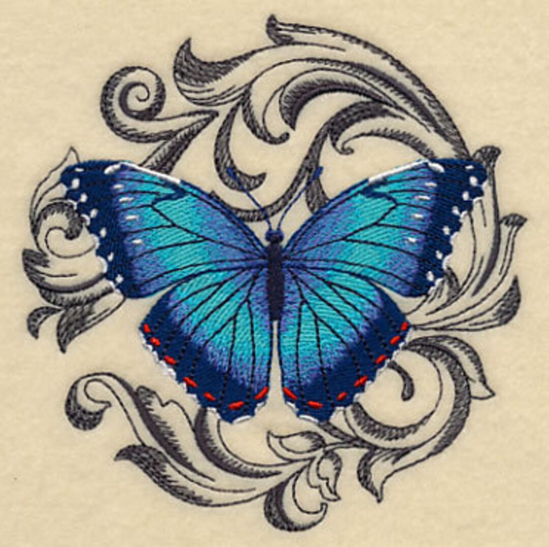 Baroque Butterfly Blue Morpho Embroidered Waffle Weave Hand Towel - Etsy