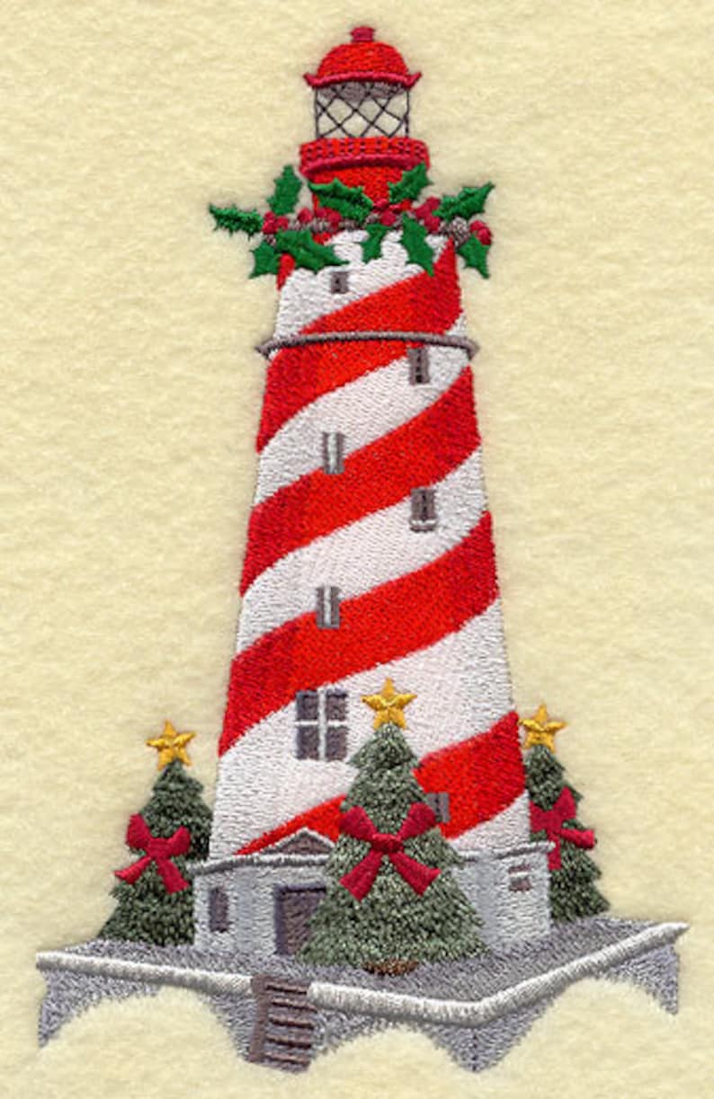 White Shoal Christmas Themed Lighthouse in Michigan Embroidered Waffle ...