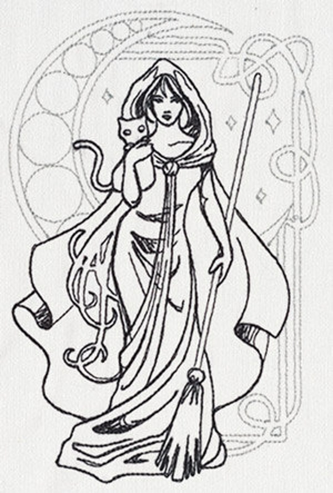Art Nouveau Witch Embroidered Waffle Weave Hand/dish Towel - Etsy