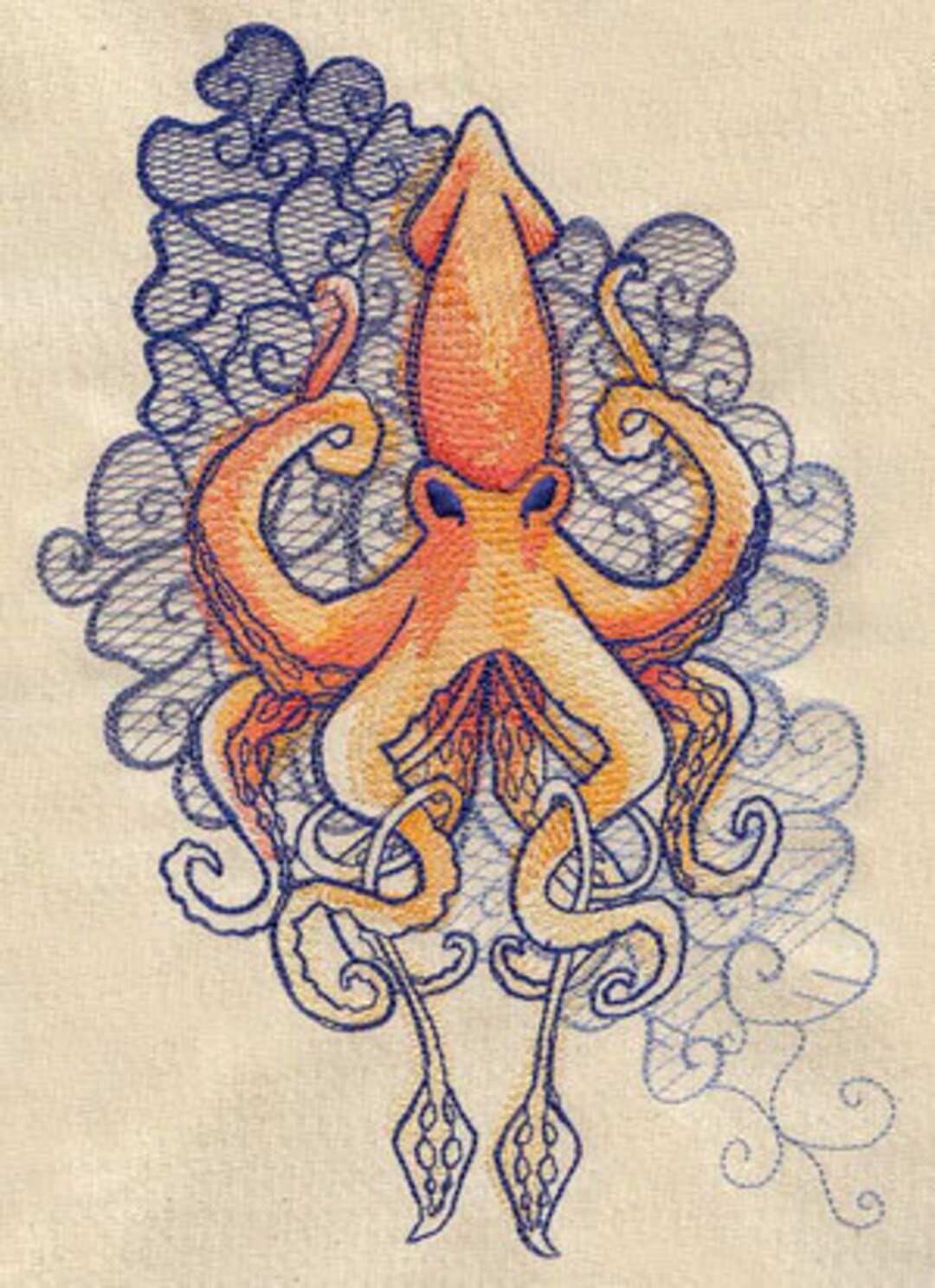 Seven Seas Squid Tattoo Style Embroidered Waffle Weave Hand/dish Towel ...