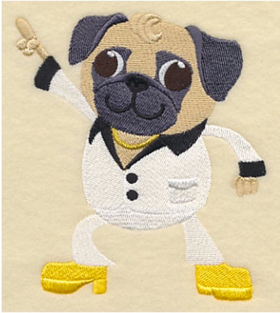 Disco Pug Dog Embroidered Waffle Weave Hand/Dish Towel | Etsy