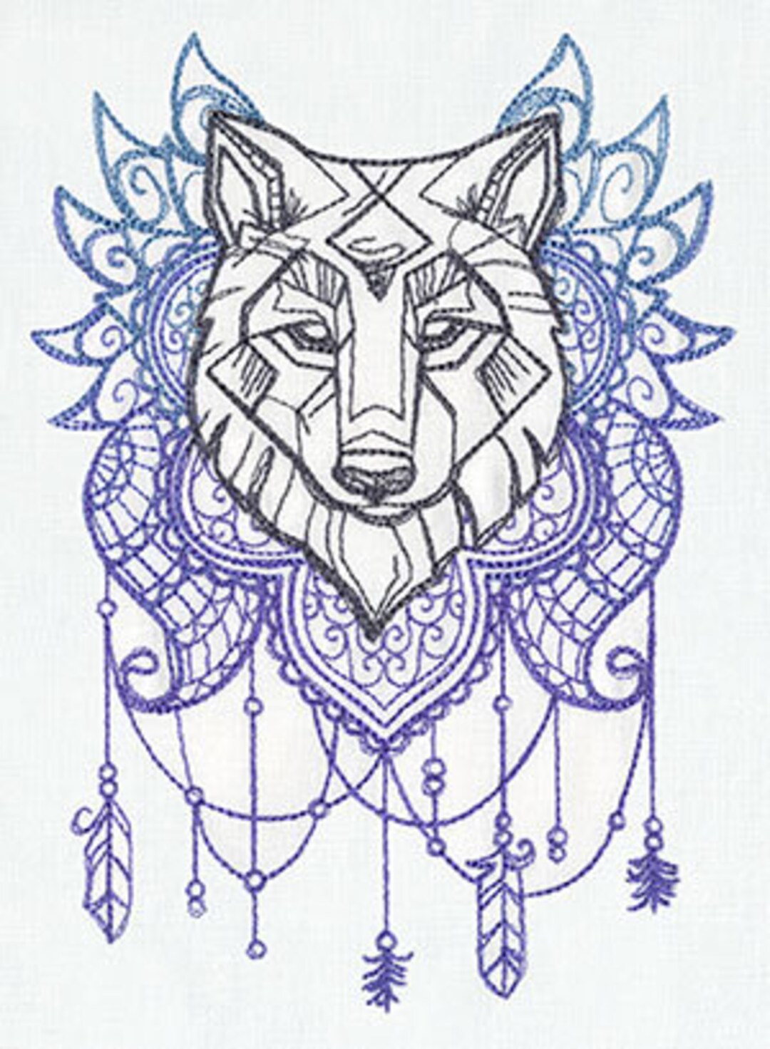 Anima Wolf Embroidered Waffle Weave Hand/dish Towel - Etsy