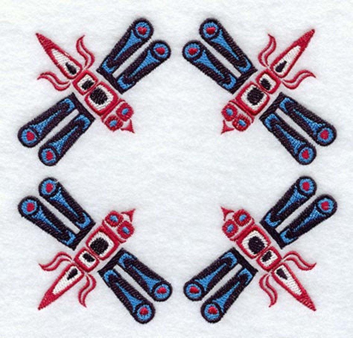 Creation Dragonflies Square Native American Culture Embroidered Waffle ...