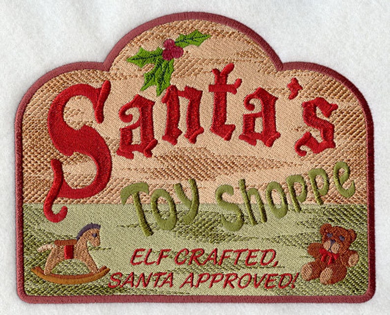 Santa's Village Signs - Santa's Toy Shoppe Embroidered Waffle Weave ...