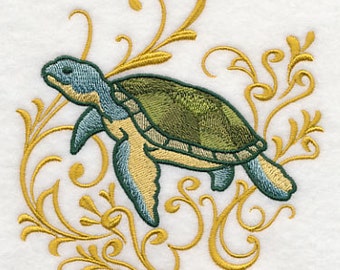 Sea Turtle Splash Embroidered Waffle Weave Hand/dish Towel - Etsy