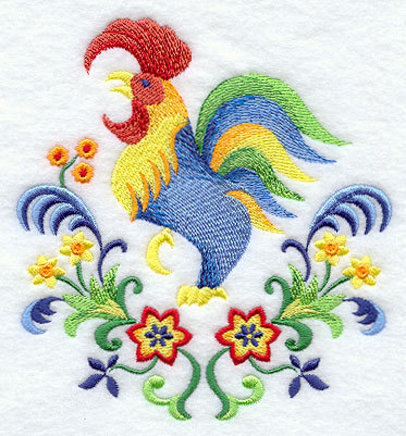 Majolica Rooster Embroidered Waffle Weave Hand/Dish Towel | Etsy