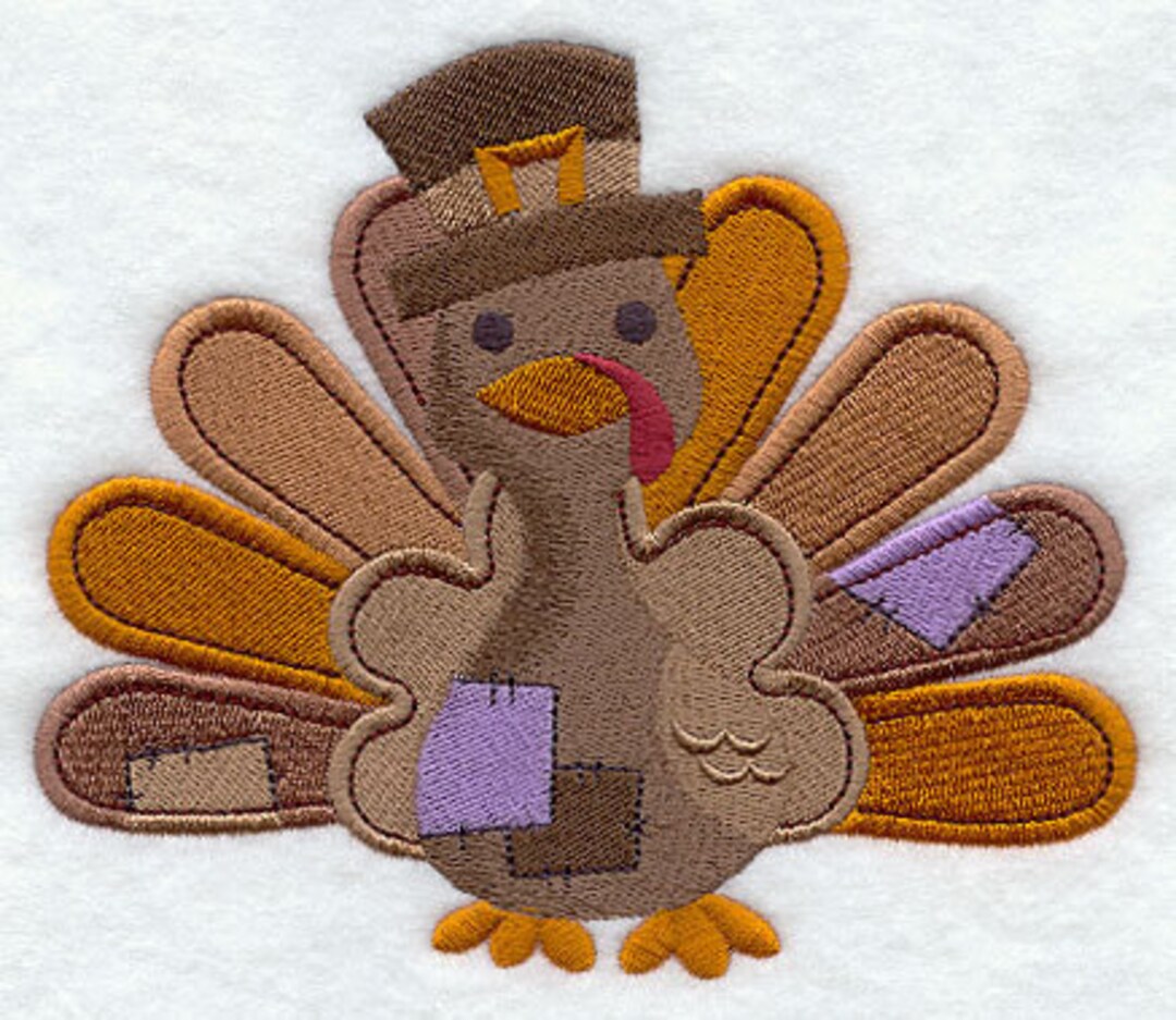 Patchwork Turkey Thanksgiving Embroidered Waffle Weave - Etsy