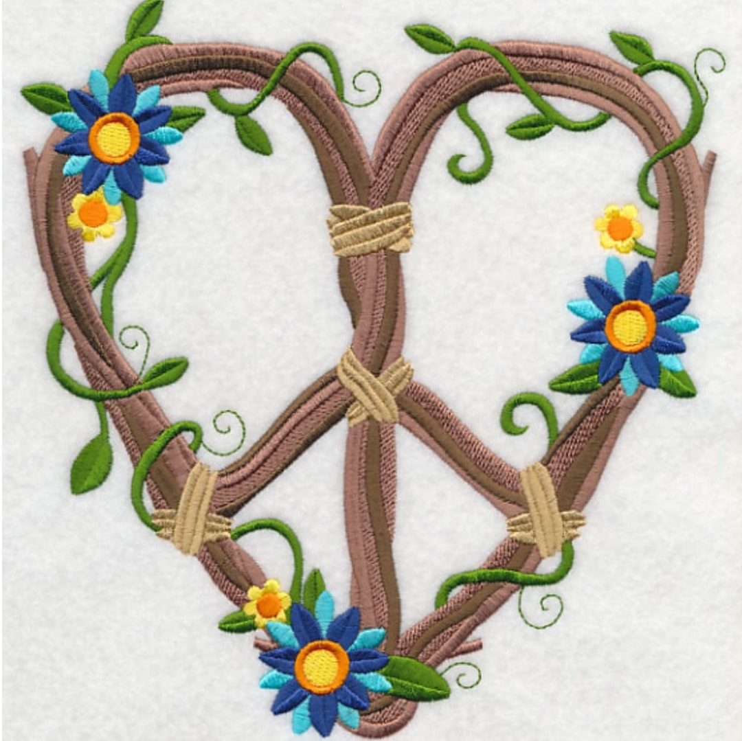Branches Peace Sign Embroidered Waffle Weave Hand/dish Towel - Etsy