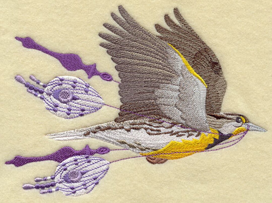 Flying Meadowlark With Ornaments Embroidered Waffle Weave Hand/dish ...