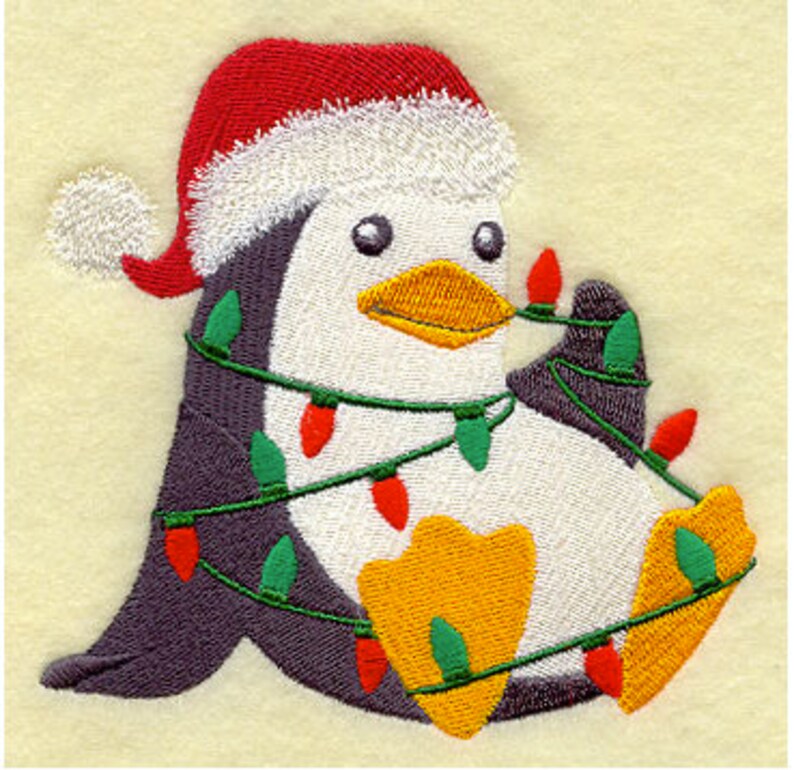 Tangled up in Christmas Winter Penguin Embroidered Waffle Weave Hand ...