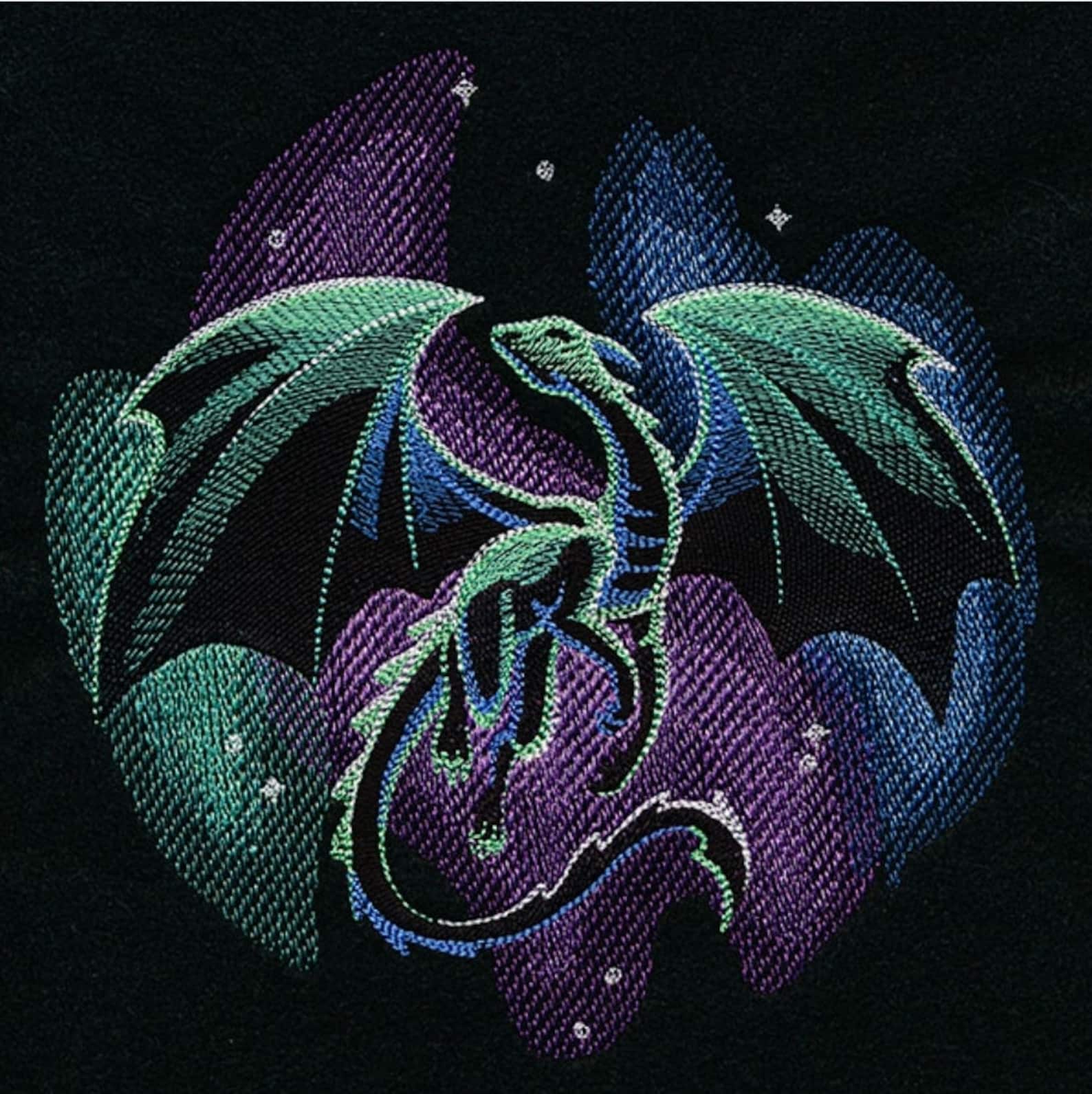 Northern Lights Dragon Embroidered Waffle Weave Hand/dish Towel - Etsy