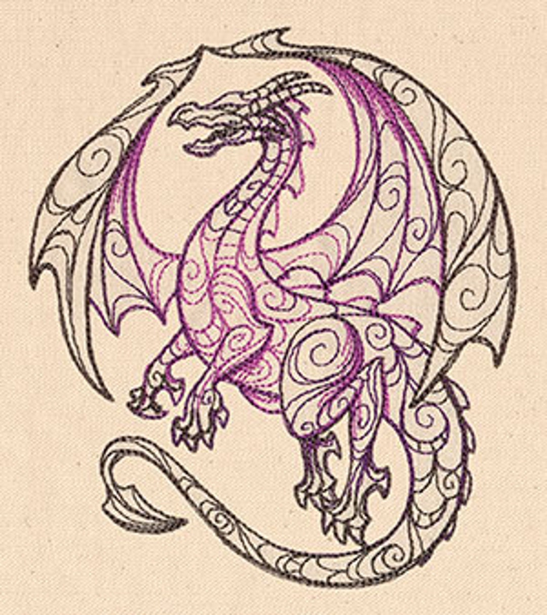 Doodle Dragon Embroidered Waffle Weave Hand/dish Towel - Etsy