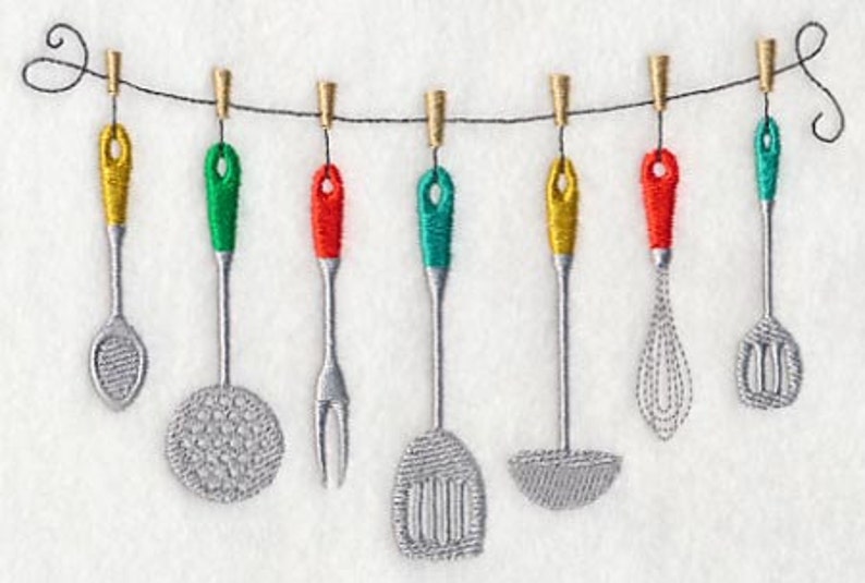 Cooking Utensils Clothesline Embroidered Waffle Weave - Etsy