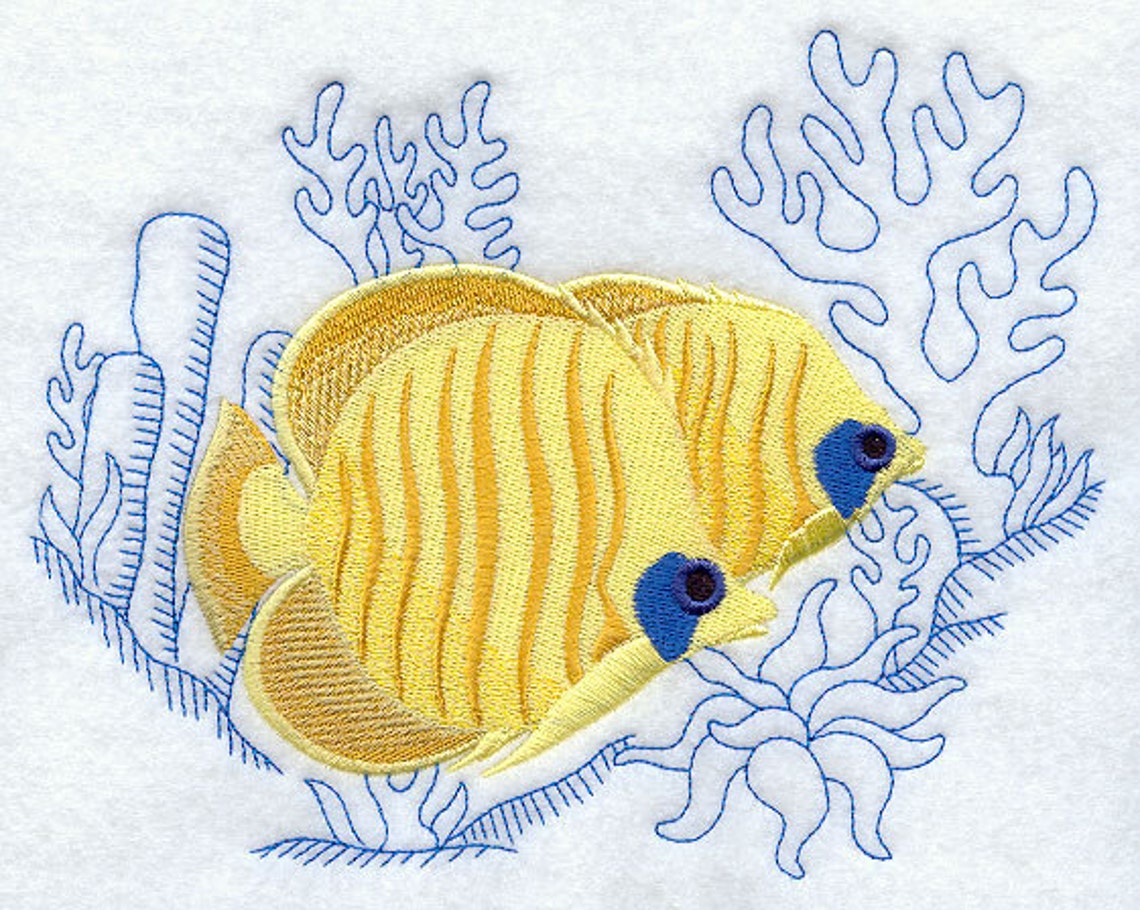 Deep Sea Stitching Tropical Fish Embroidered Waffle Weave - Etsy