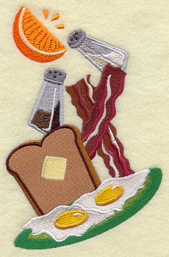 Breakfast Food Stack Embroidered Waffle Weave Hand/dish Towel - Etsy