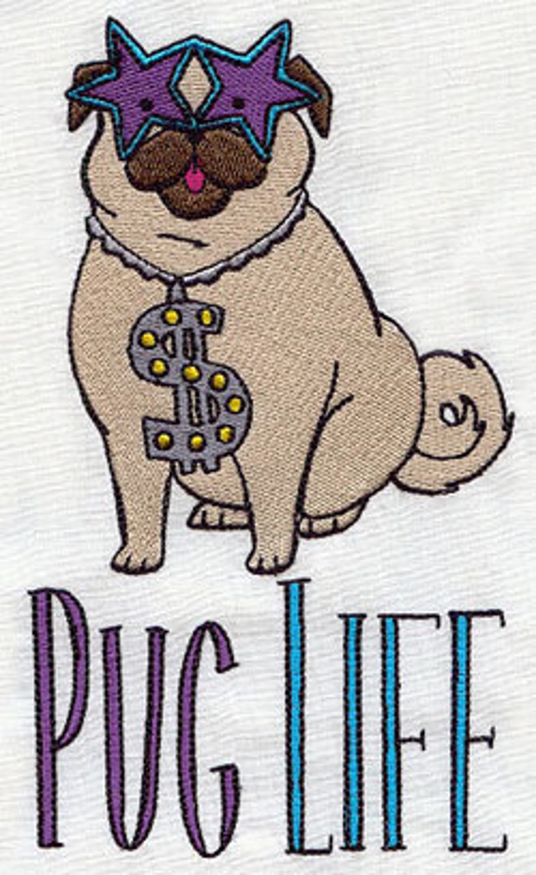 Pug Life Thug Life Embroidered Waffle Weave Hand/dish Towel - Etsy