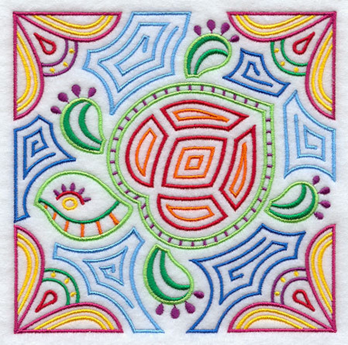 Mola Turtle Embroidered Waffle Weave Hand Towel - Etsy