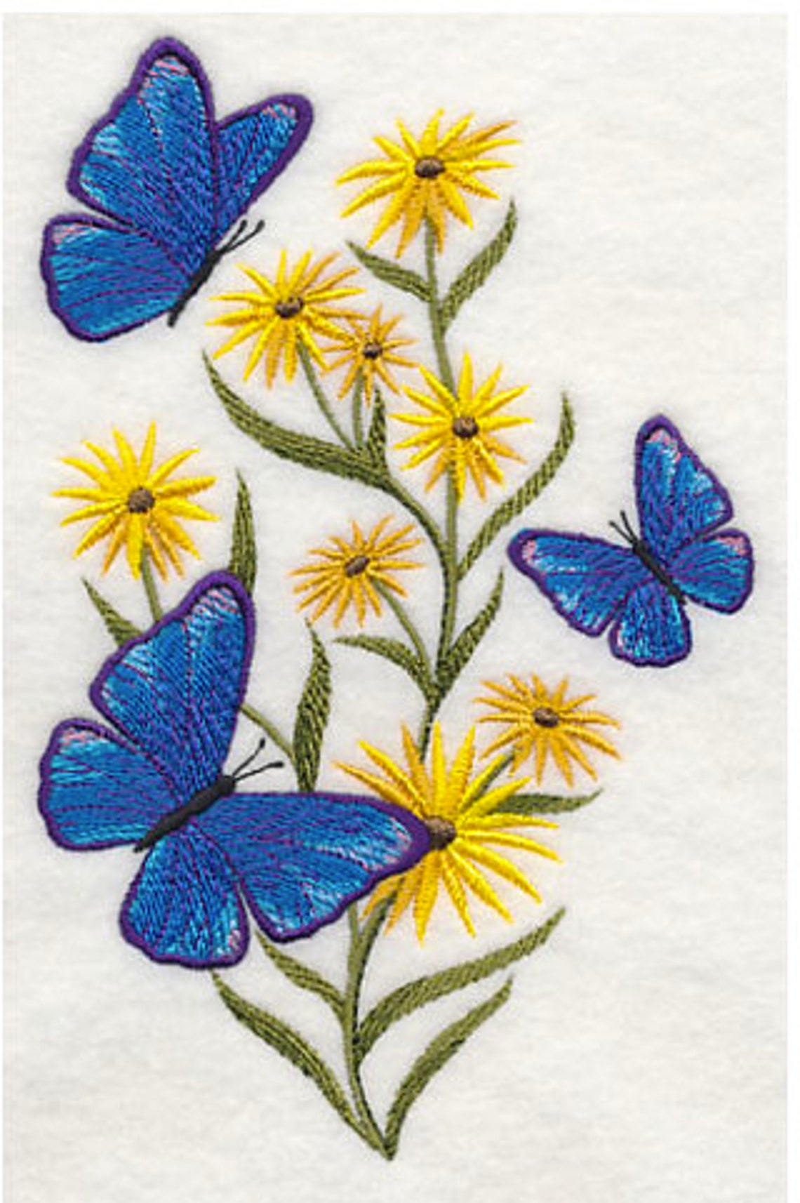 Flowers and Blue Morpho Butterflies Embroidered Waffle Weave Hand Towel ...