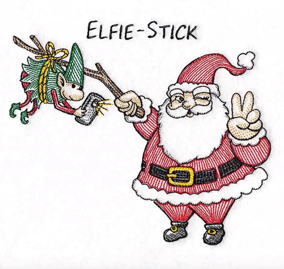 Elfie Stick Santa Claus Embroidered Waffle Weave Hand/dish Towel - Etsy
