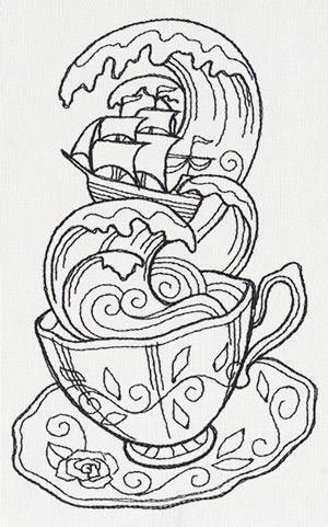 Tempest in a Teacup Embroidered Waffle Weave Hand/dish Towel - Etsy