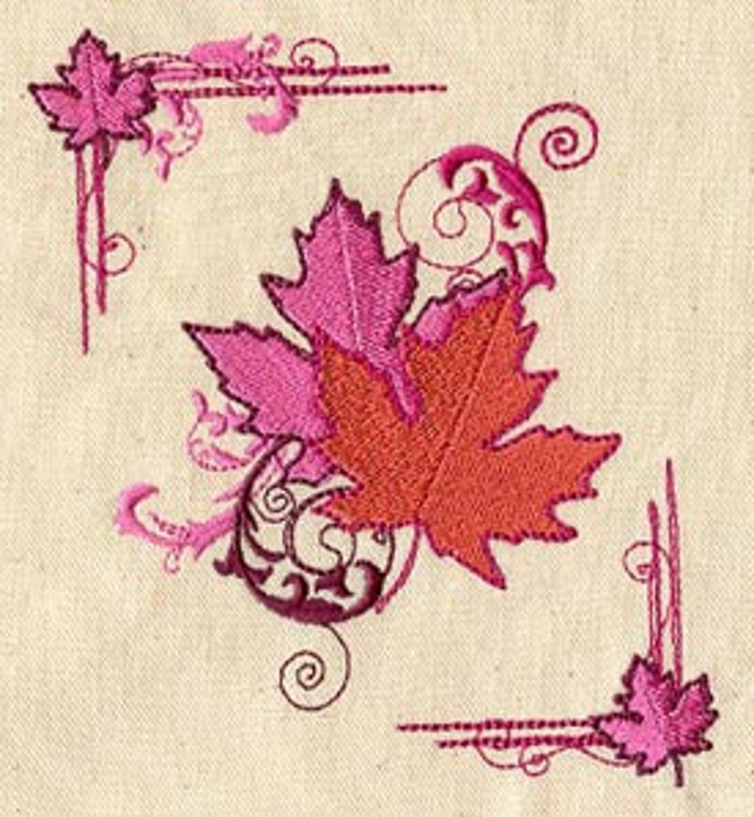 Leafy Swirls Filigree Maple Leaves Embroidered Waffle Weave Hand Towel ...